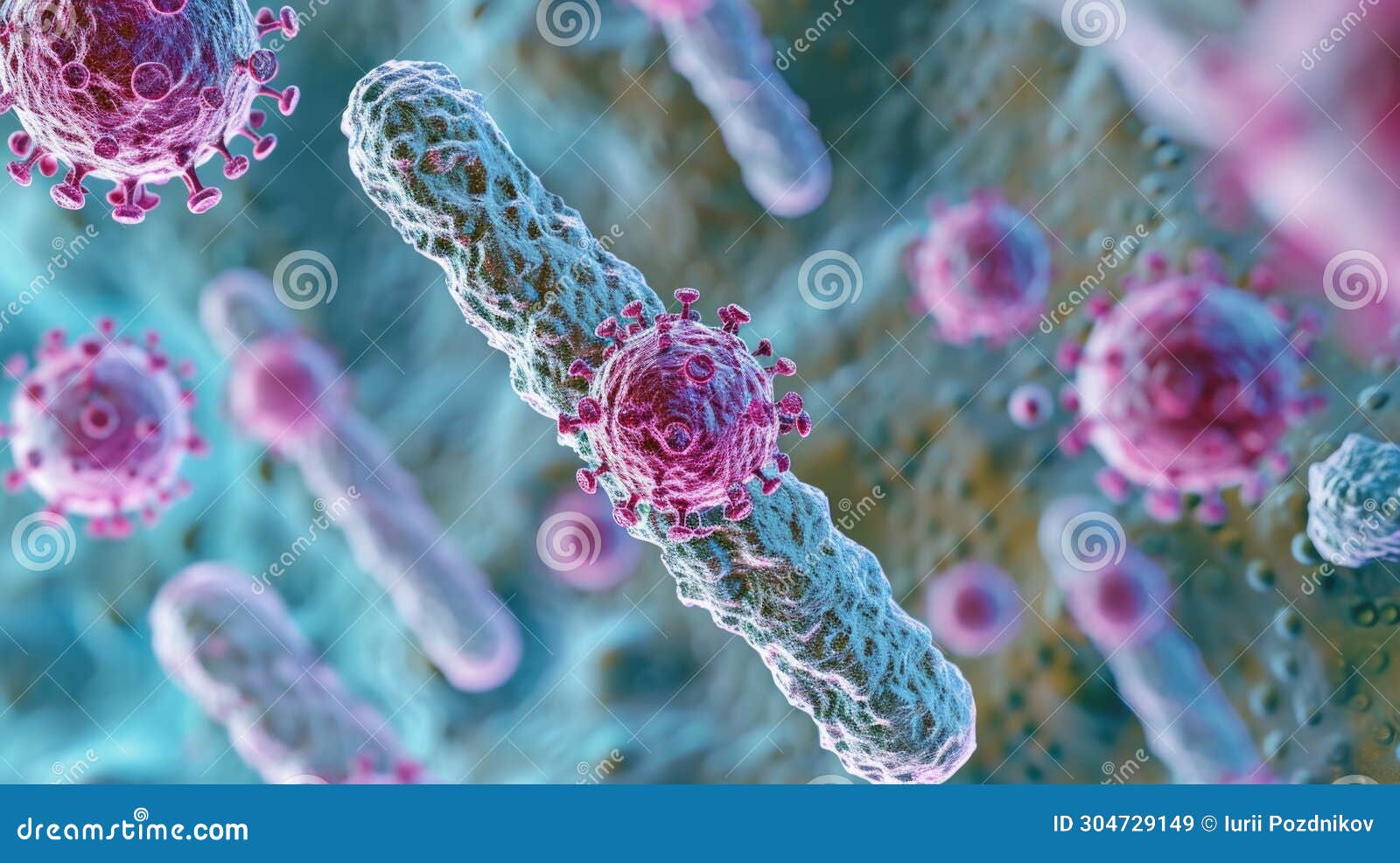 Virus and Bacteria Under the Microscope: Anomalous Microcosms Stock ...