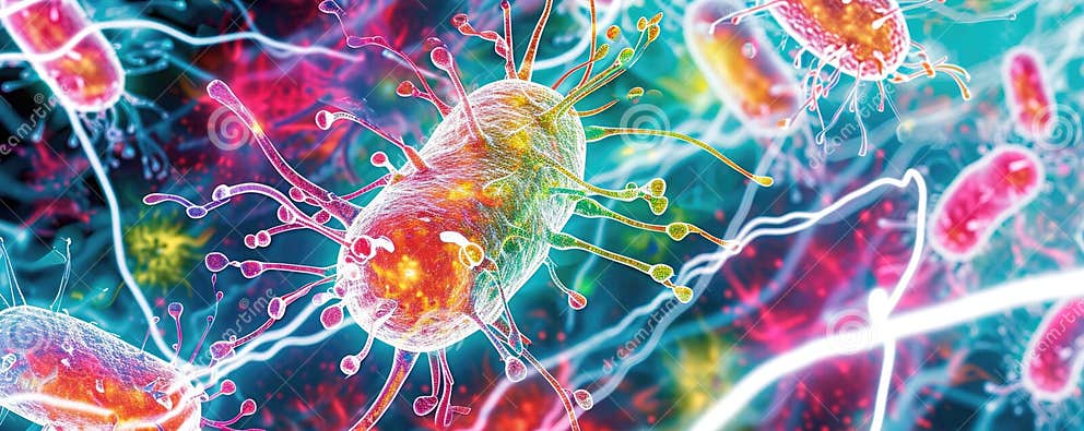 Virus and Bacteria Under the Microscope: Anomalous Microcosms Stock ...