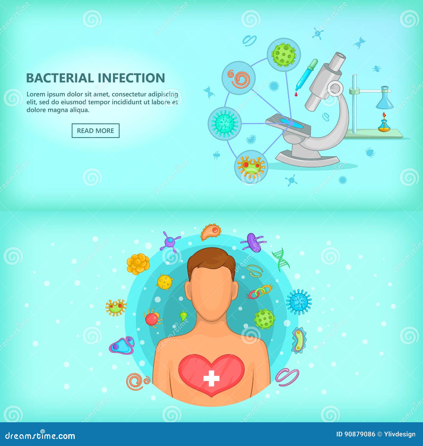 Virus Banner Set Horizontal, Cartoon Style Stock Vector - Illustration ...