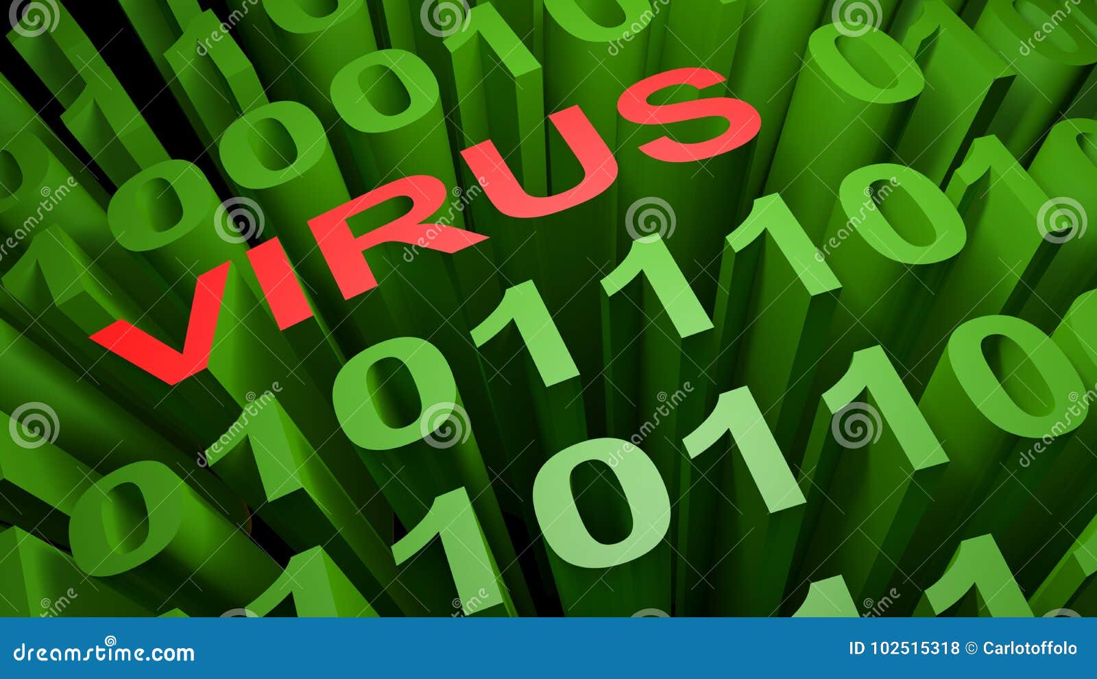 VIRUS in the Binary Code - 3D Rendering Stock Illustration ...