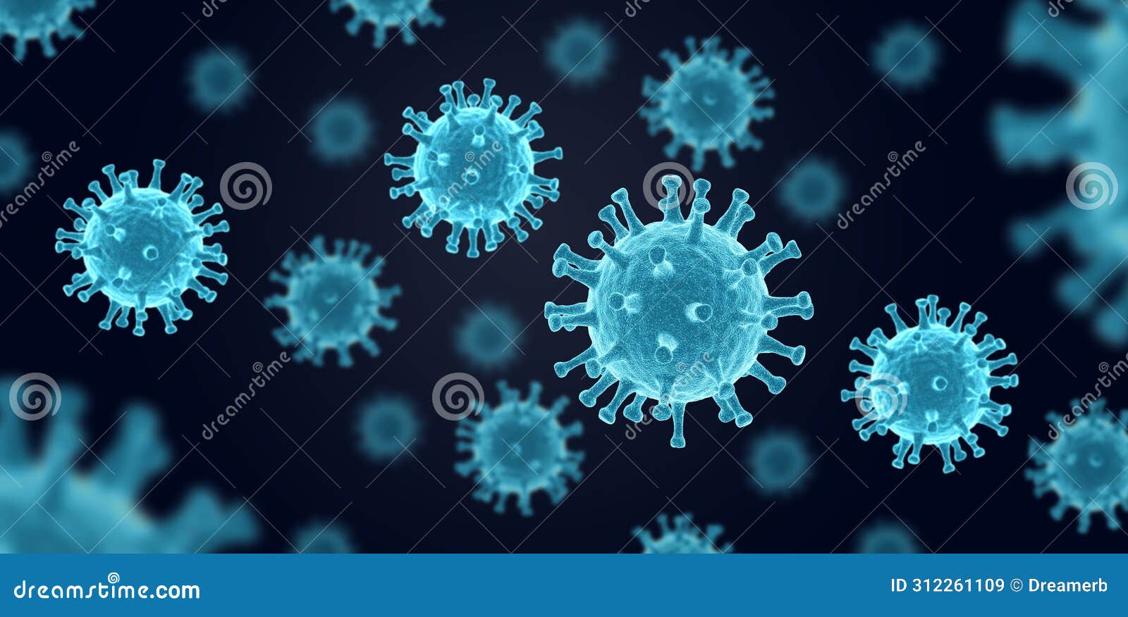 Virus Blue Bacteria Cells Seamless Border Pattern Background Image. Flu ...