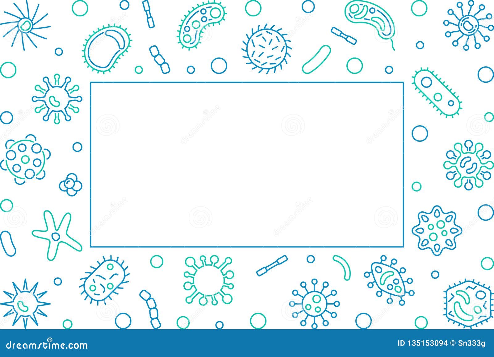 Virus Blue Bacteria Cells Seamless Border Pattern Background Image. Flu ...