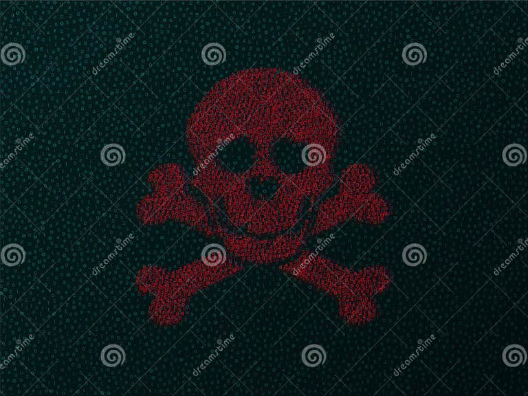 Virus Bug Code. Red Abstract Crossbones Skull Background of Green Code ...