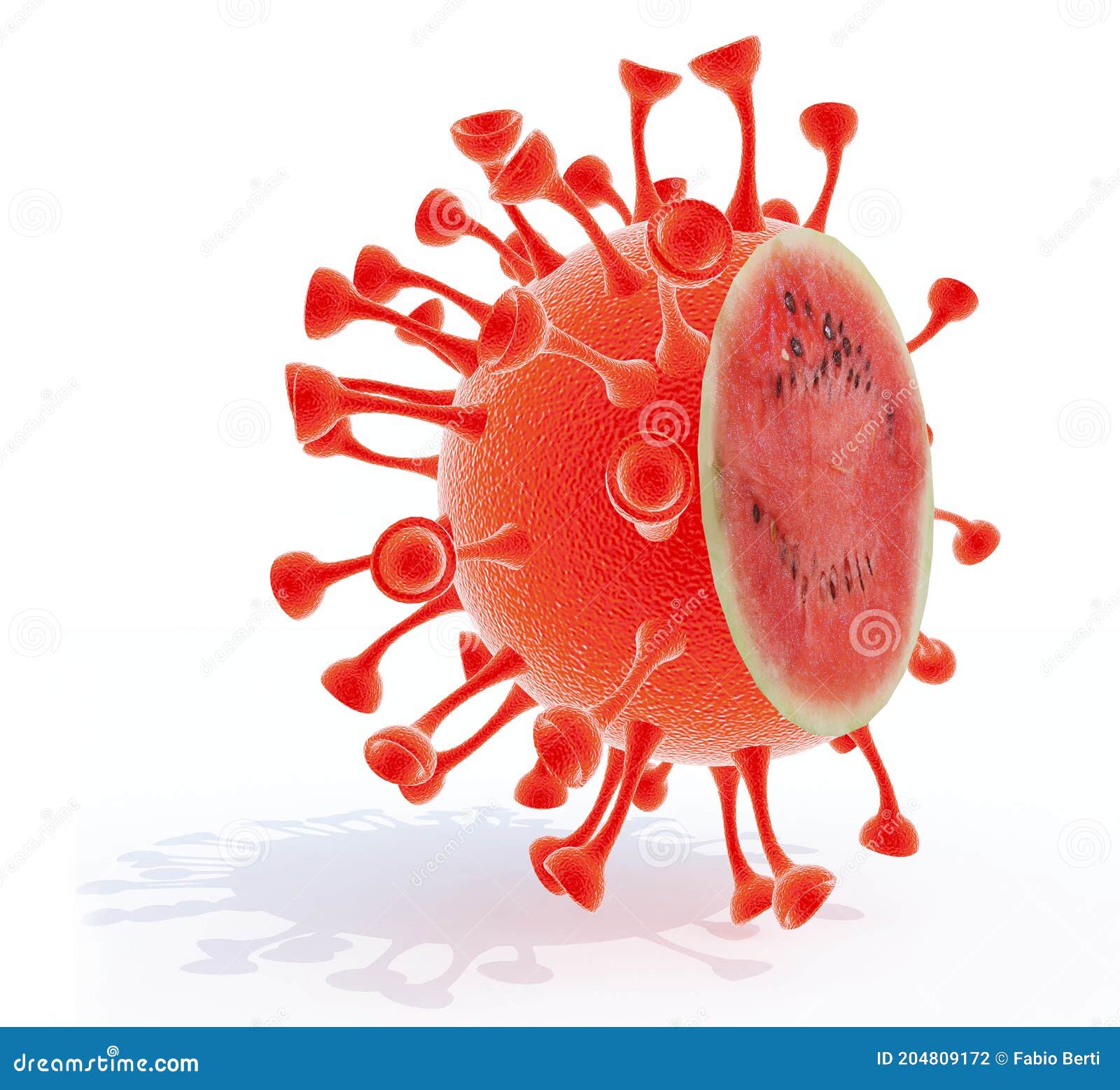 Virus Cartoon with Watermelon Inside it Stock Illustration ...