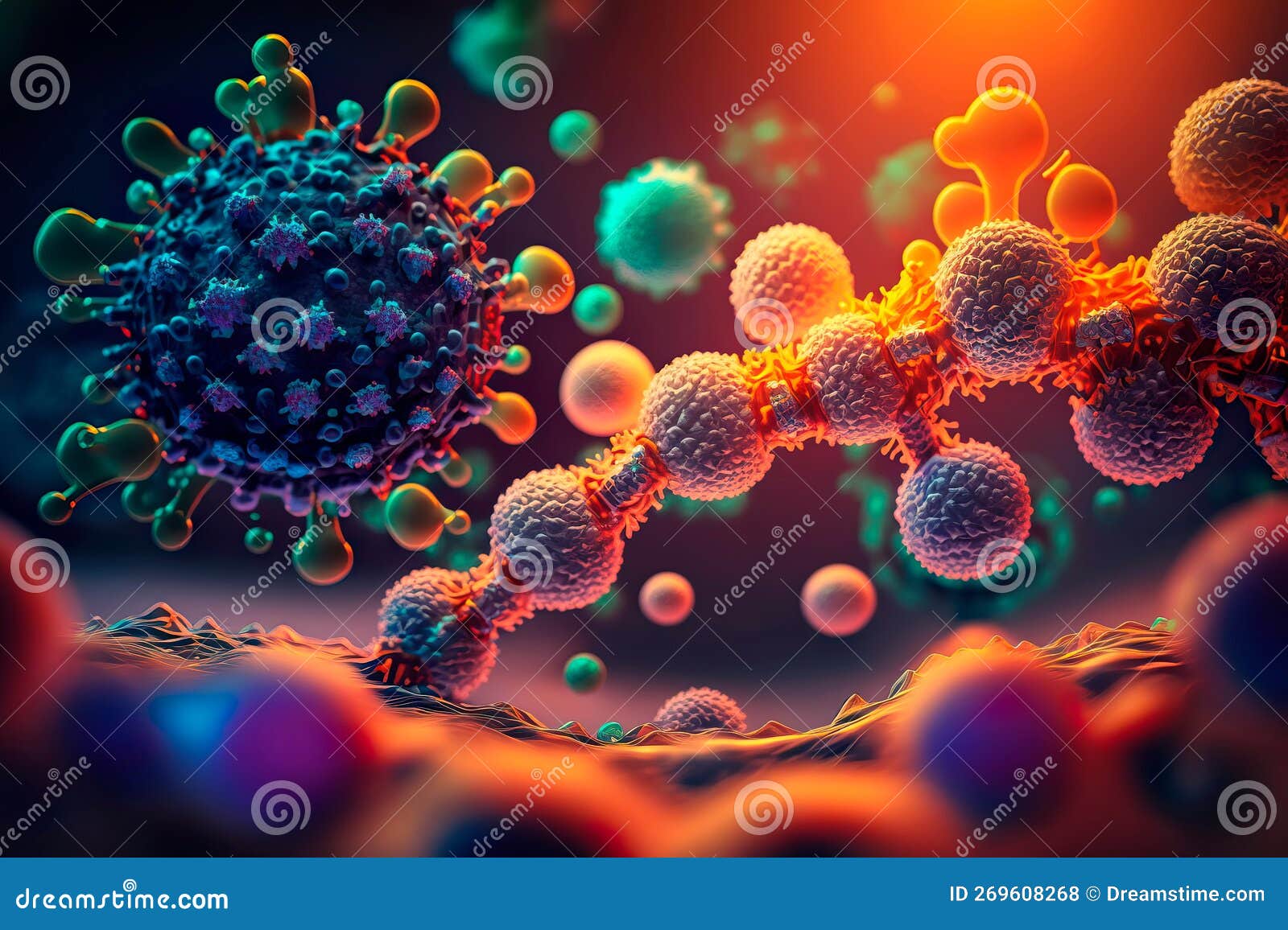 Virus Cell Attack Blood Cell and Neuron.Generative AI Stock ...