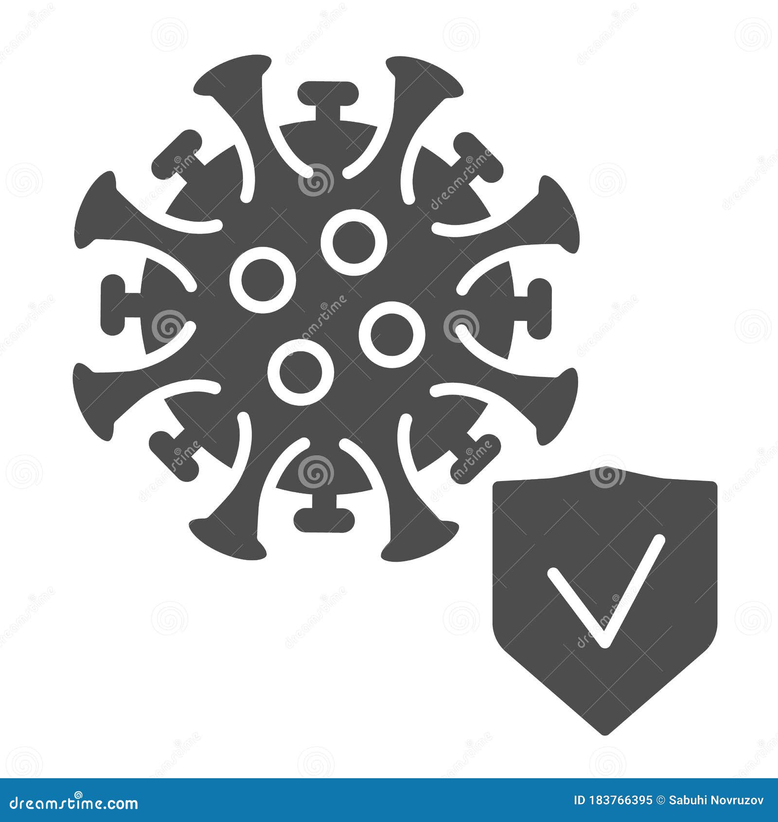 Virus Cell with Check Mark Solid Icon, Covid-19 Concept, Approved ...