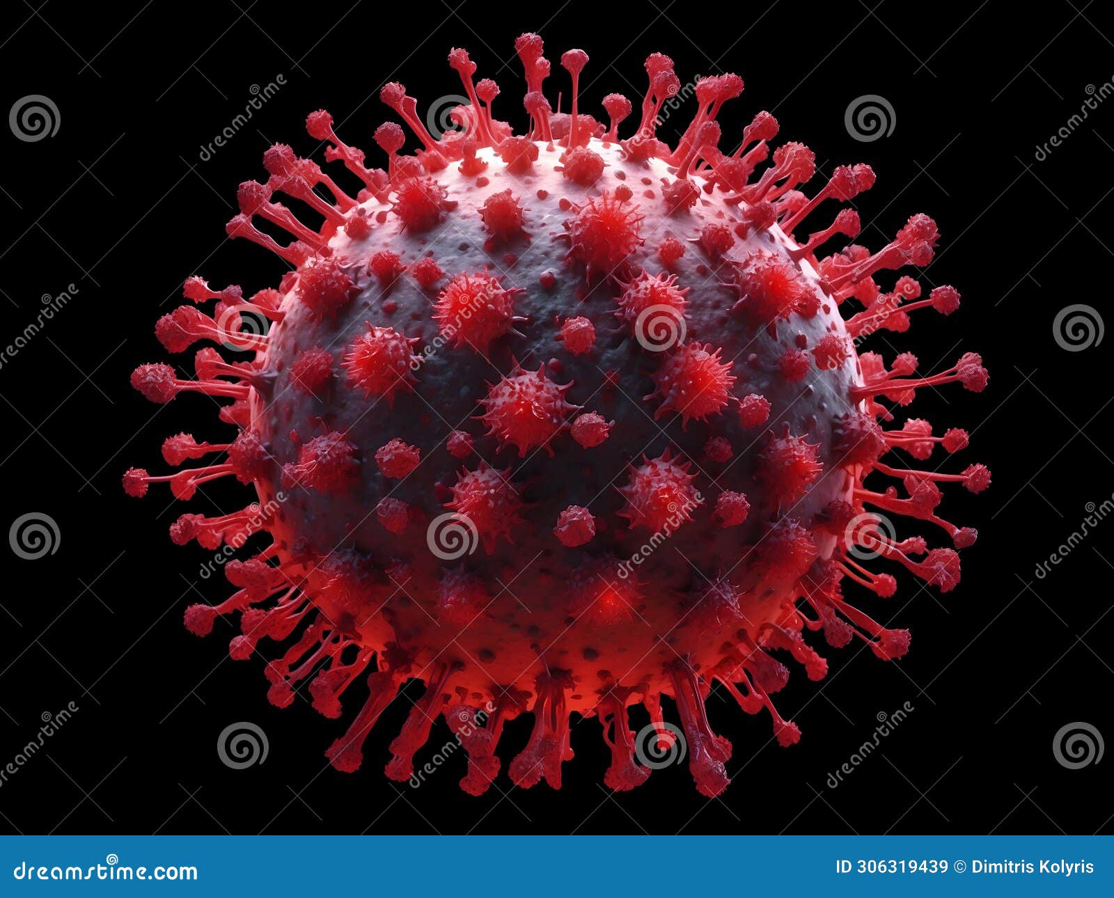 Virus Cell with Red Spikes Infectious Pathogen Closeup Illustration ...