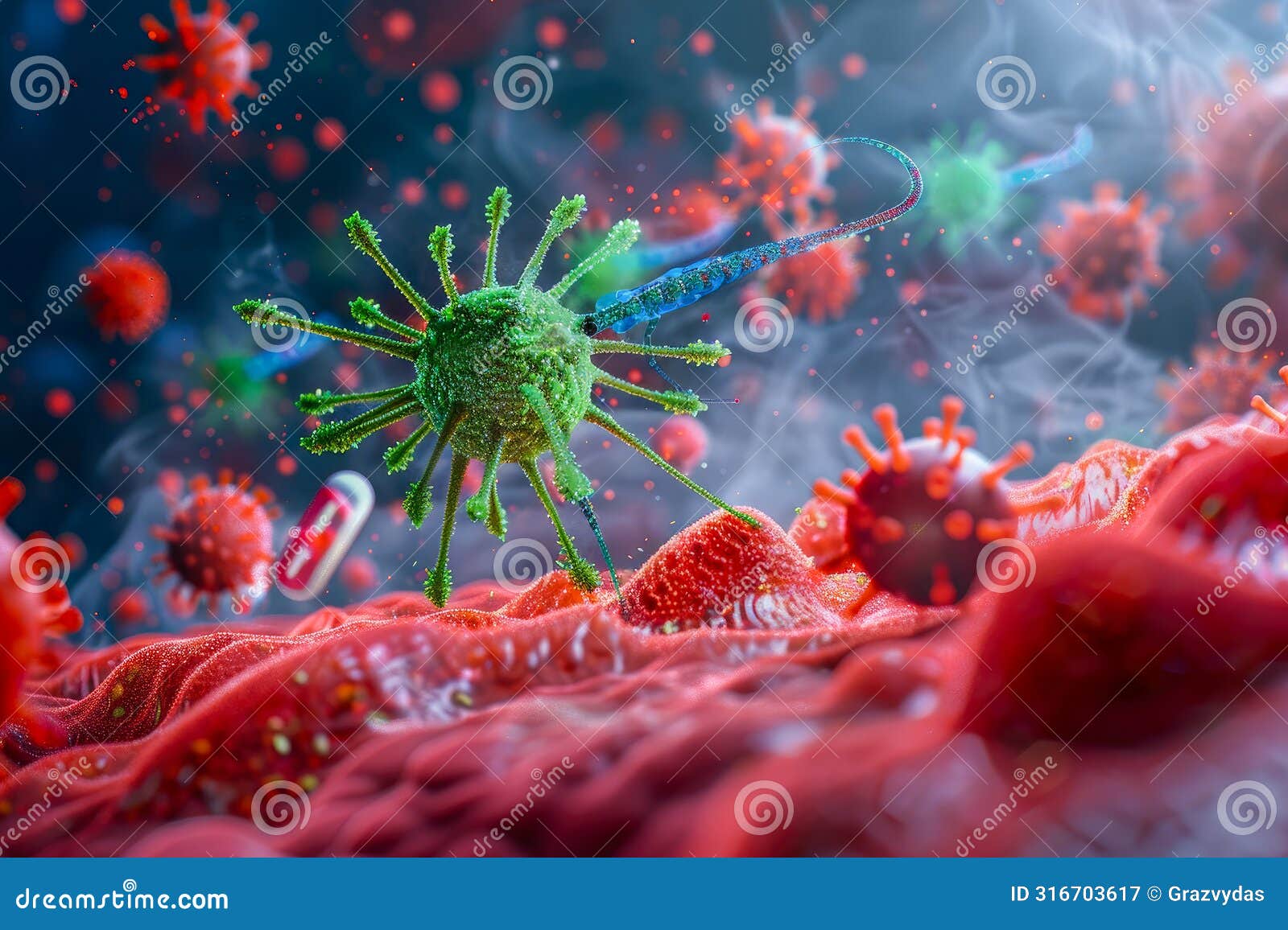 Virus Cells Or Bacterias Under Microscope. Germs Microbe Microorganism ...