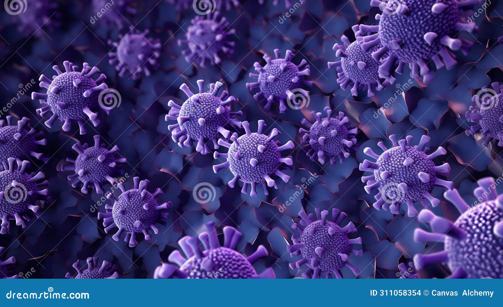 Virus Cells in Cosmic Purple Visualization Stock Illustration ...