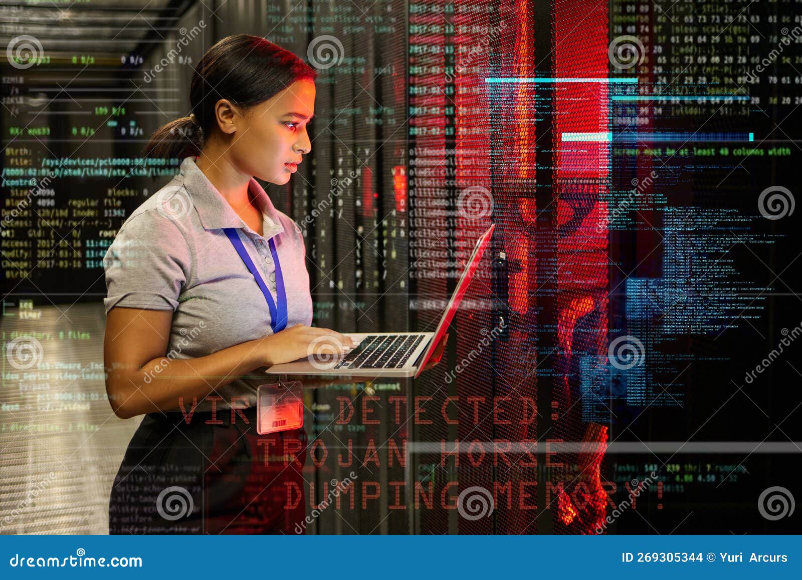 Virus Code, Laptop or Server Room in 3d it Engineering, Software ...