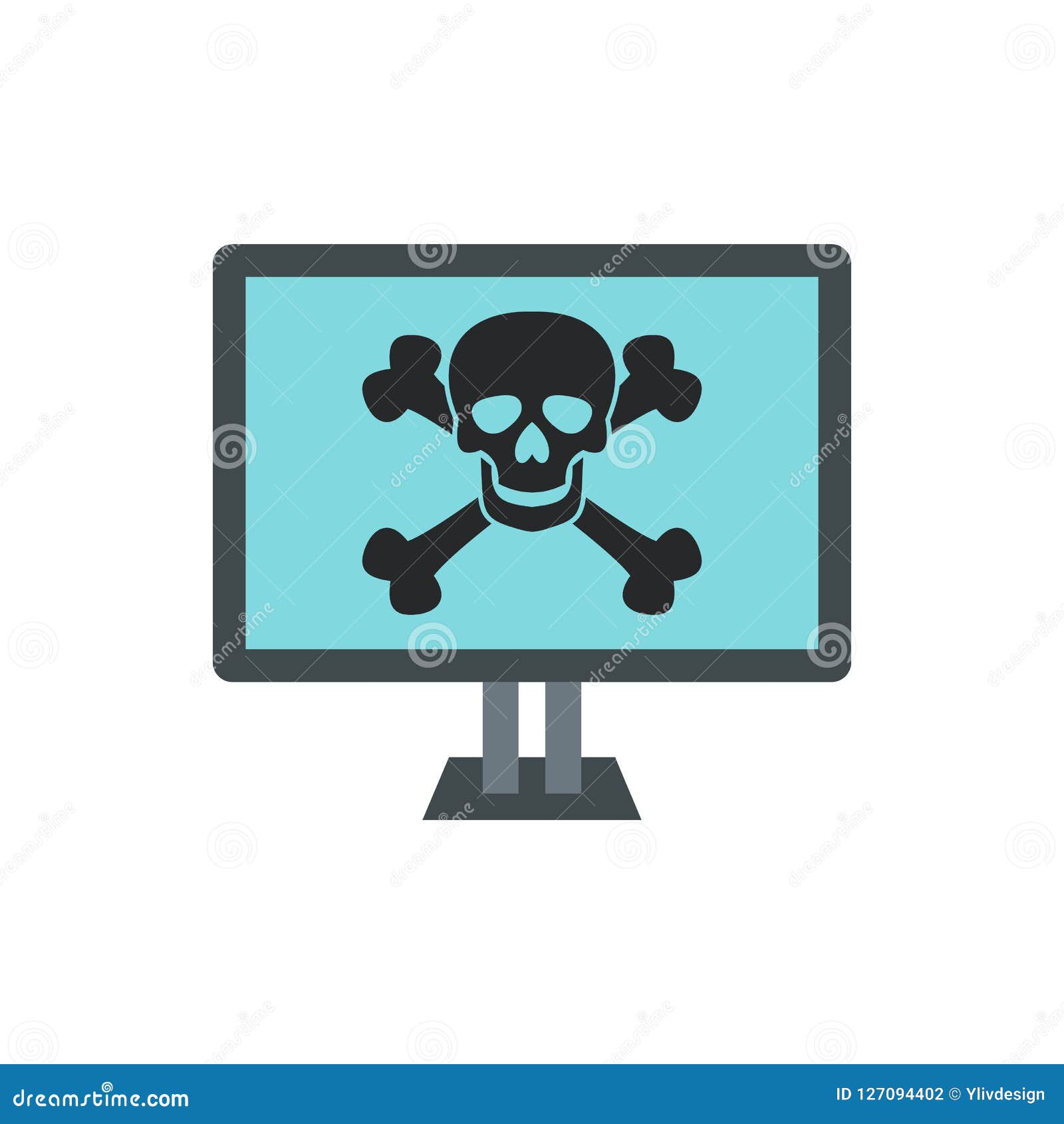 Virus on Computer Icon, Flat Style Stock Illustration - Illustration of ...