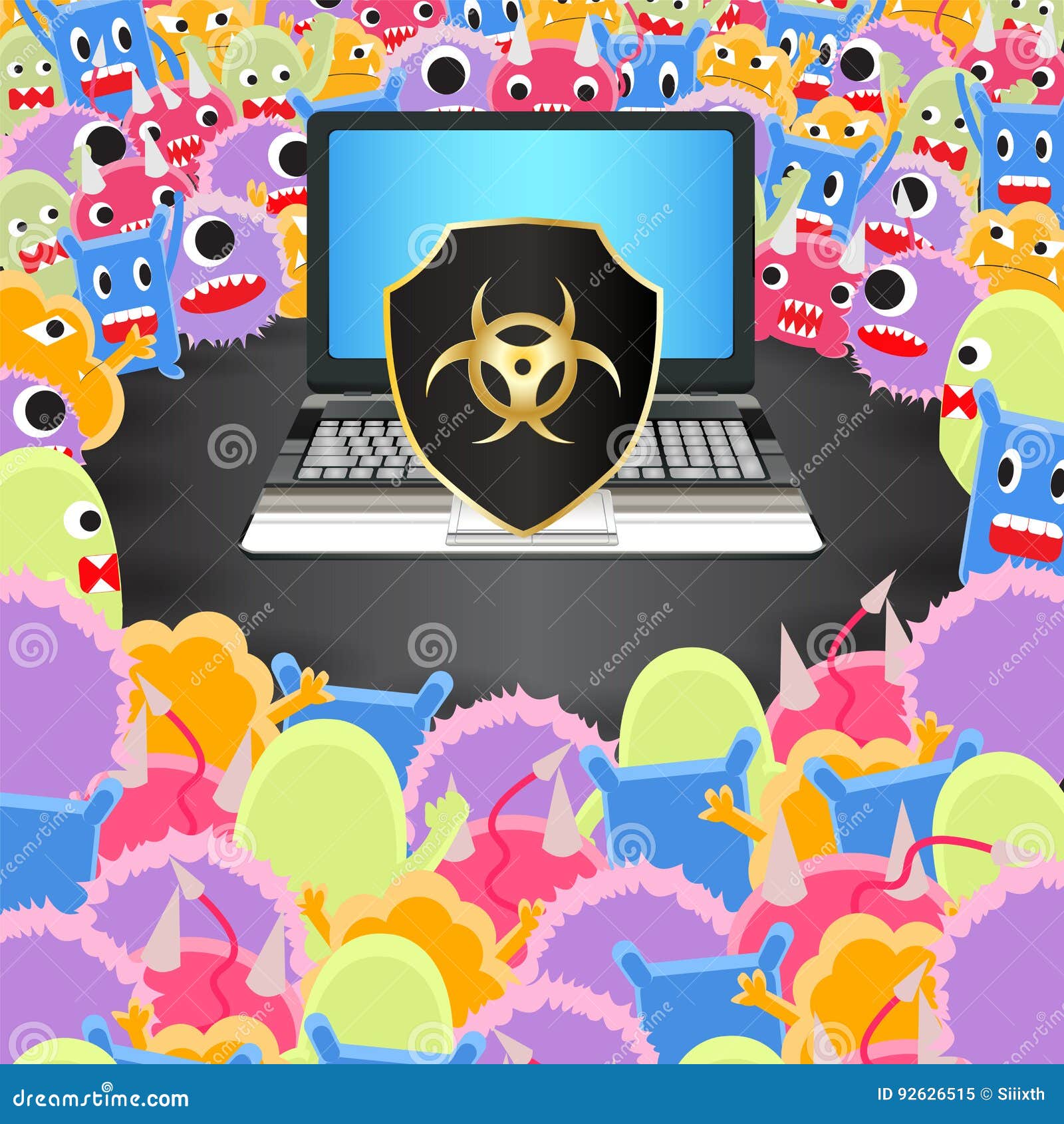 Virus Computer Siege a Laptop Computer with Antivirus Protection Stock ...