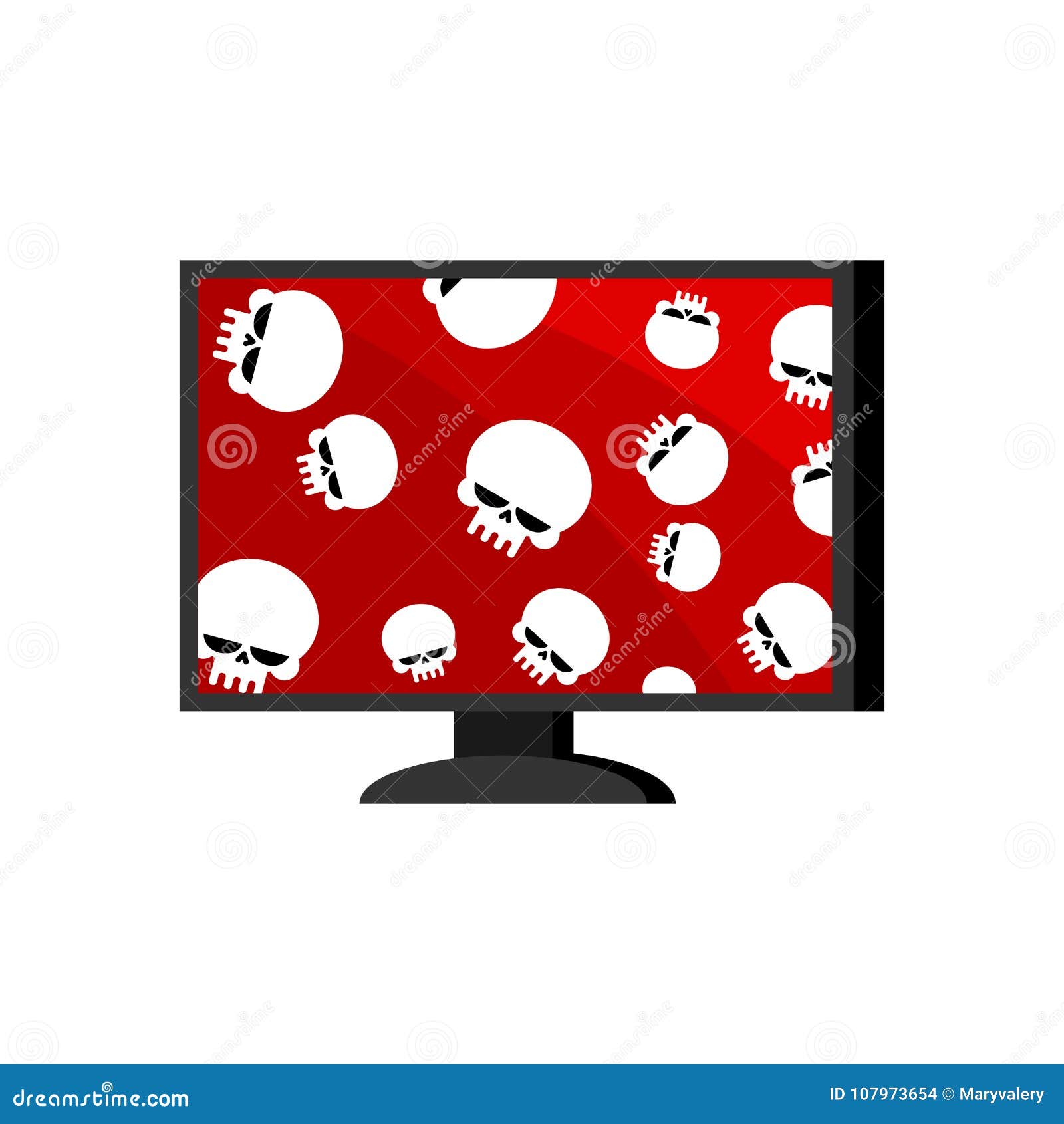 Virus in Computer. Skull on Monitor. Cyber Attack for Pc Stock Vector ...