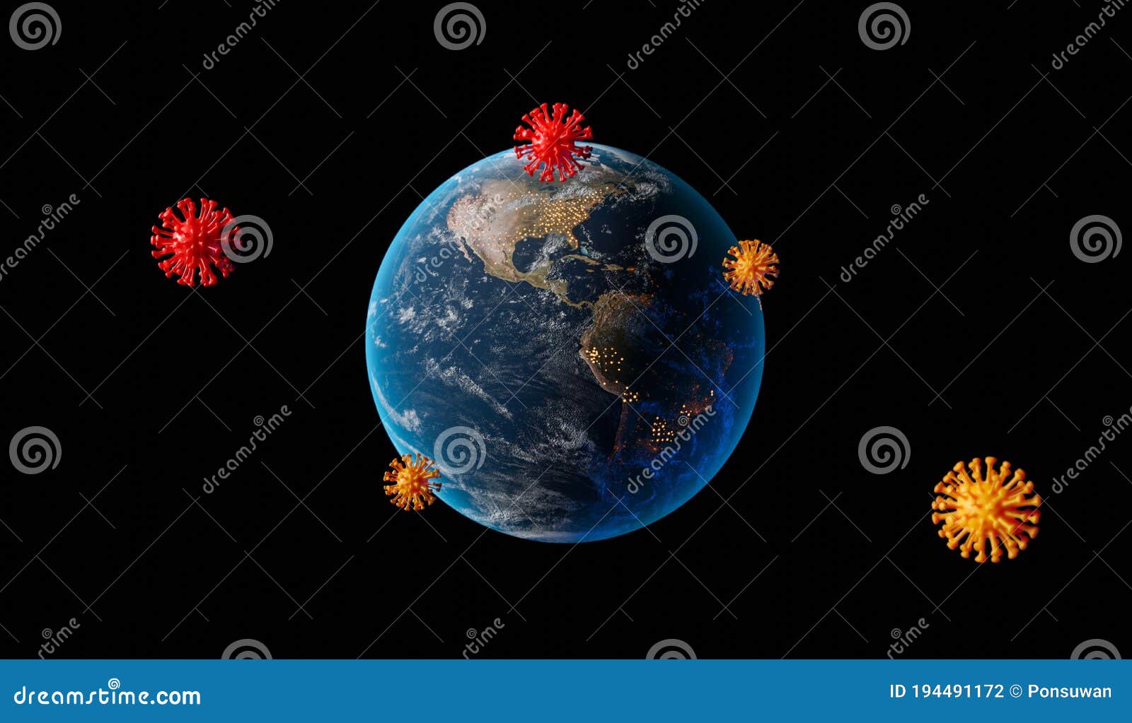 Virus COVID-19 Attacking World. 3D Render.new Normal Concept Stock ...