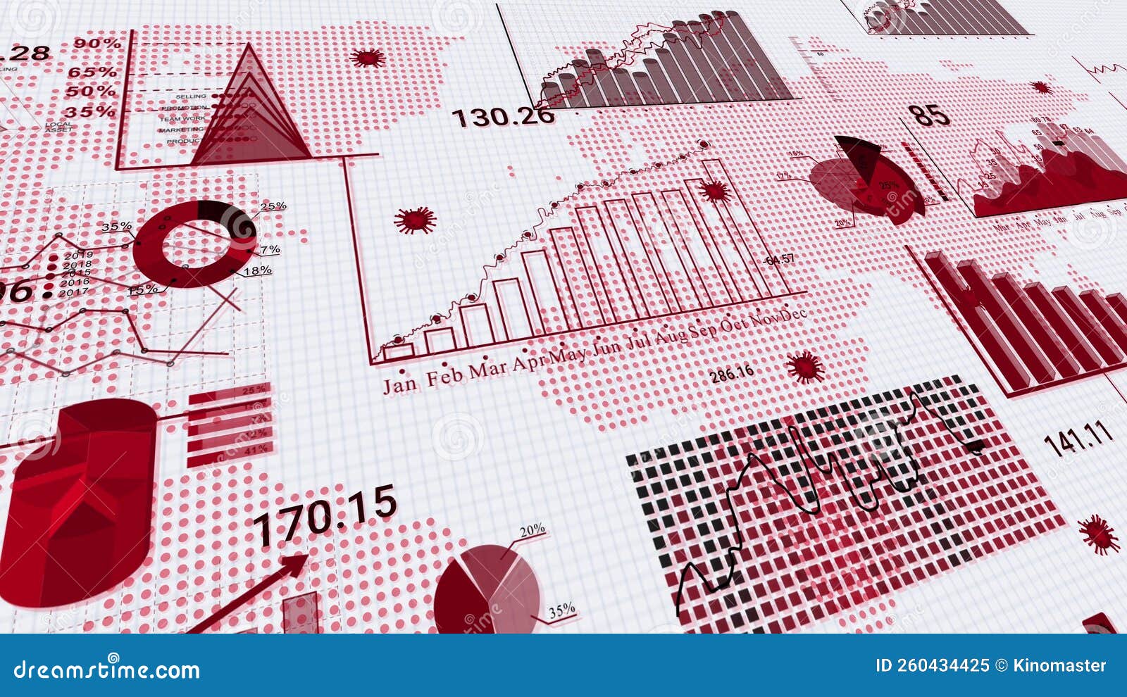 Virus Covid 19 or Monkeypox with Red Graphs and Charts. Business Data ...