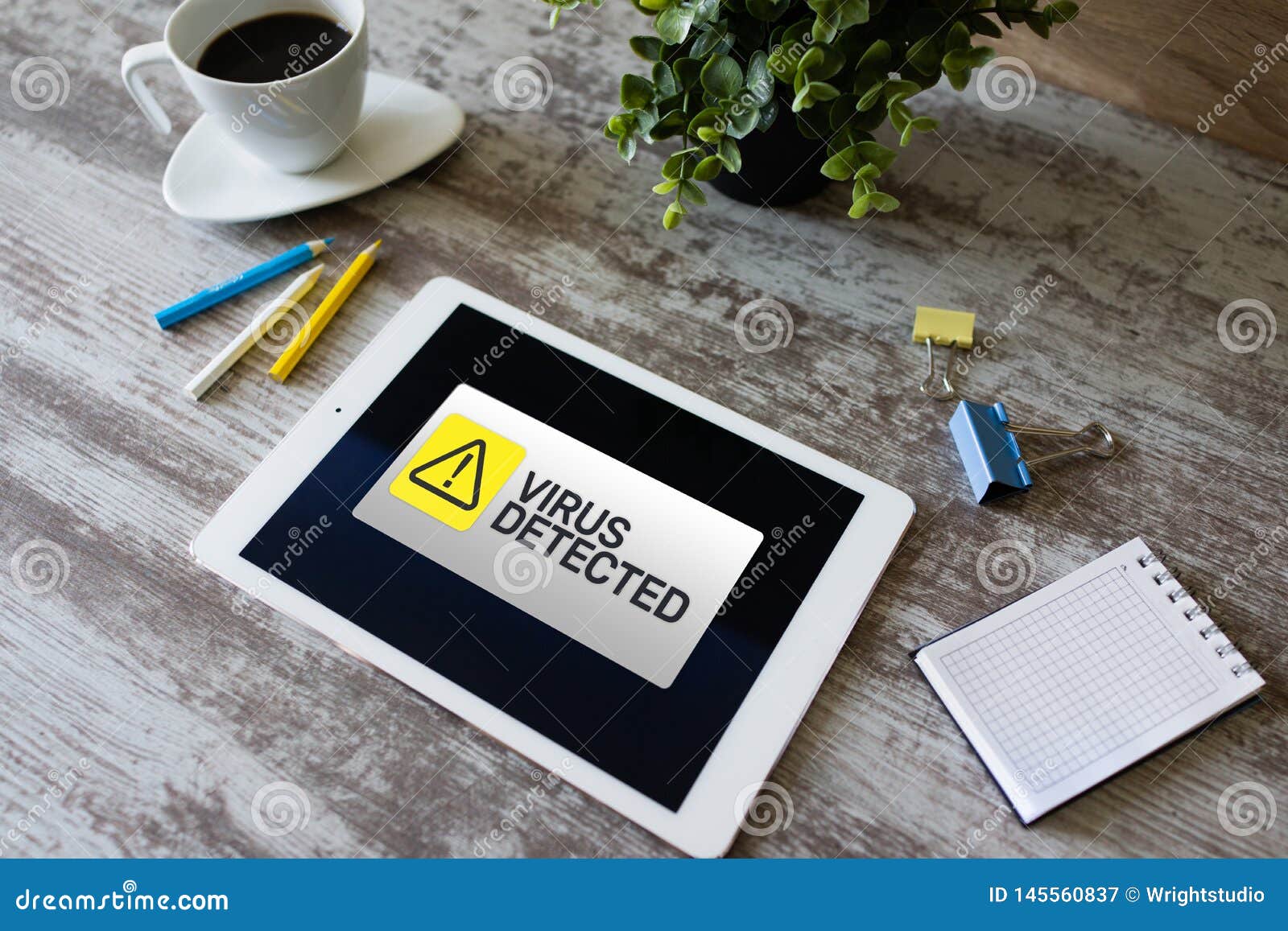 Virus Detected Warning Message on Screen. Cyber Security Breach. Data ...
