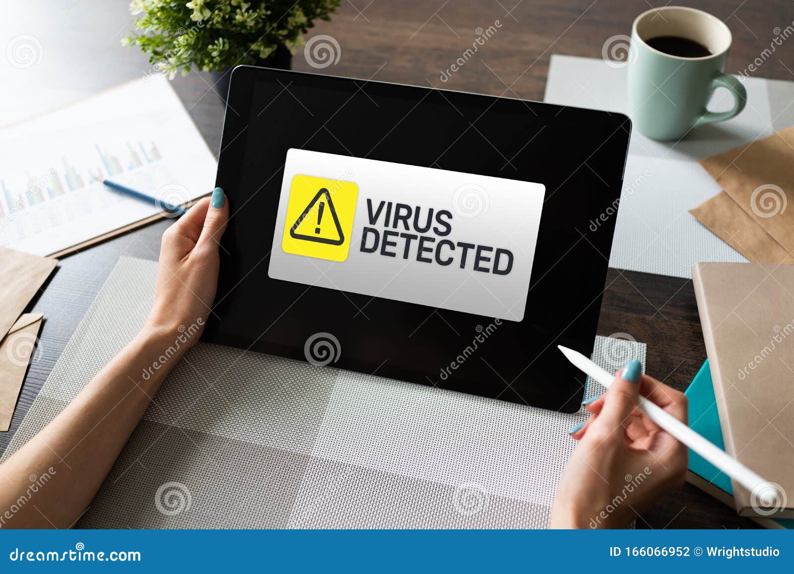 Virus Detected Warning Message on Screen. Cyber Security Breach. Data ...