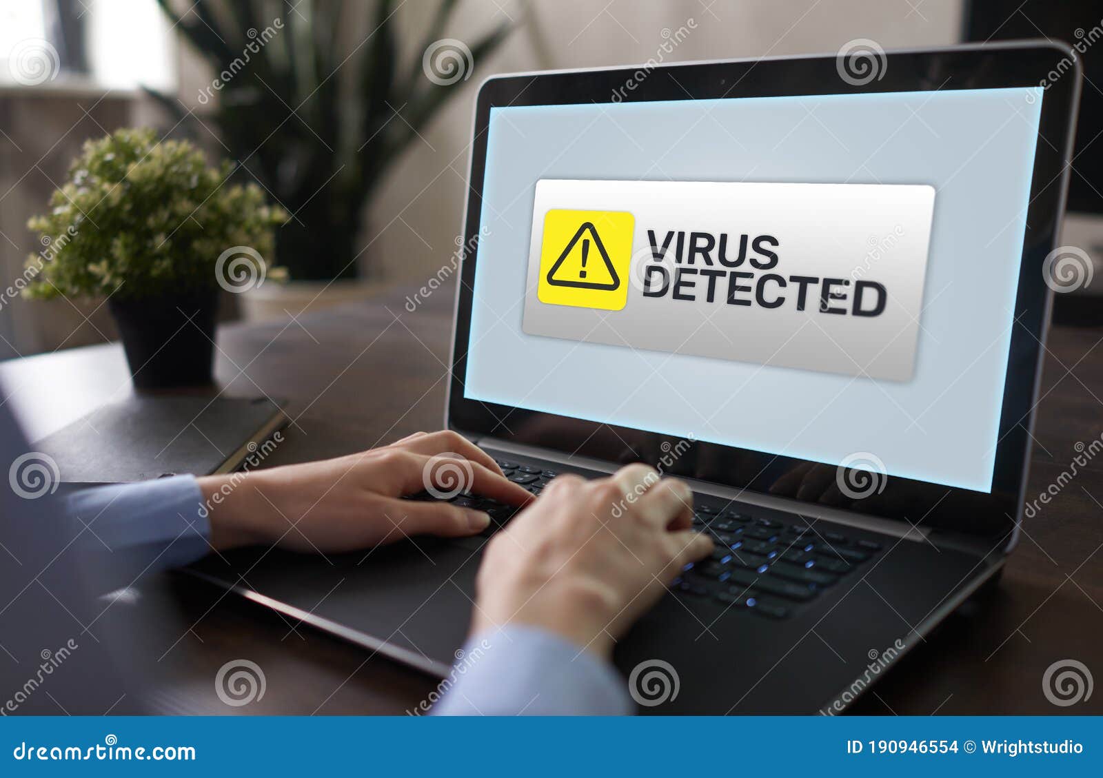 Virus Detected Warning Message on Screen. Cyber Security Breach. Data ...