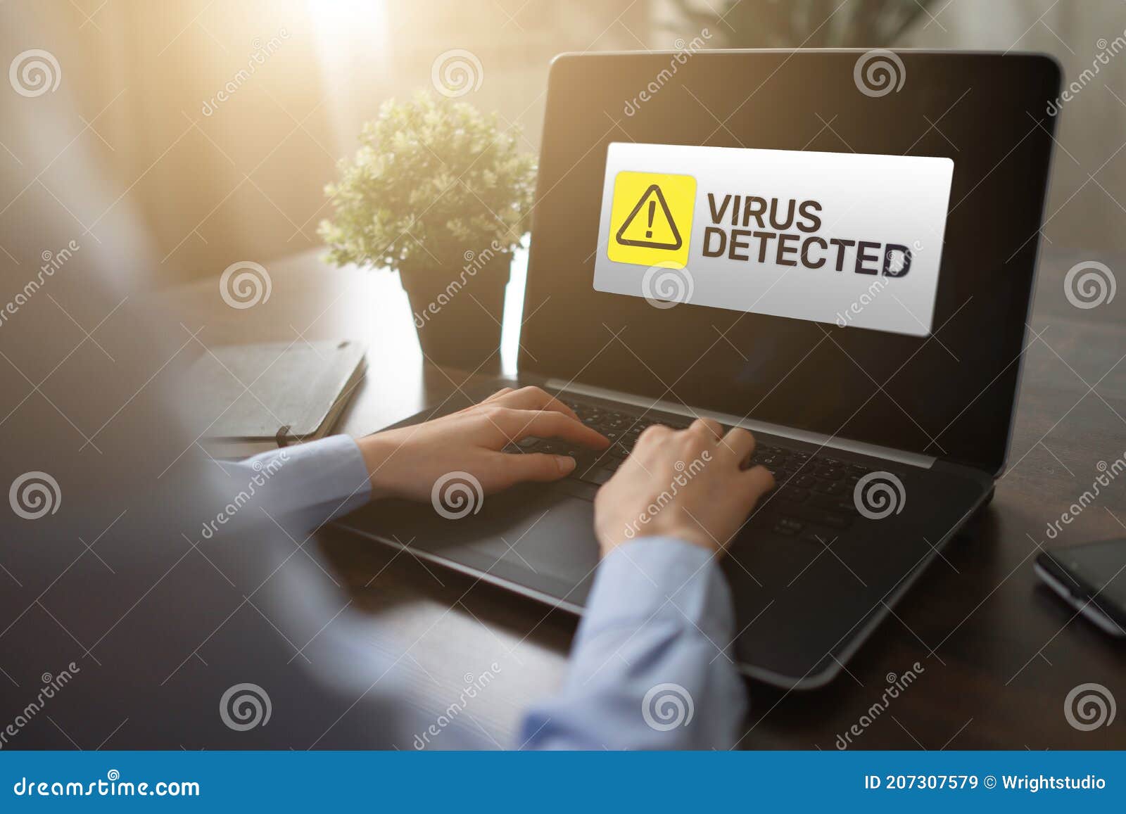 Virus Detected Warning Message on Screen. Cyber Security Breach. Data ...