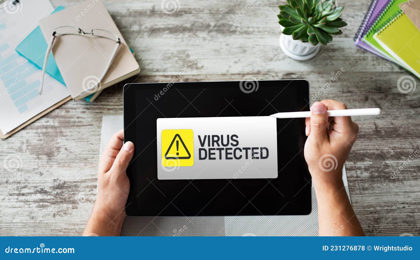 Virus Detected Warning Message on Screen. Cyber Security Breach Stock ...