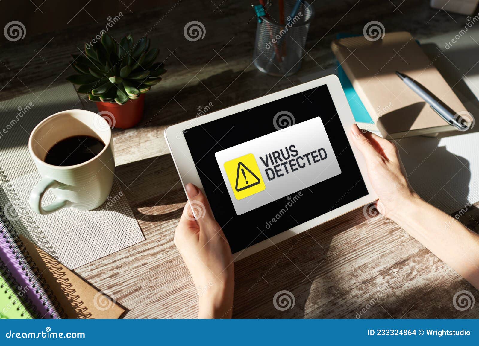 Virus Detected Warning Message on Screen. Cyber Security Breach Stock ...