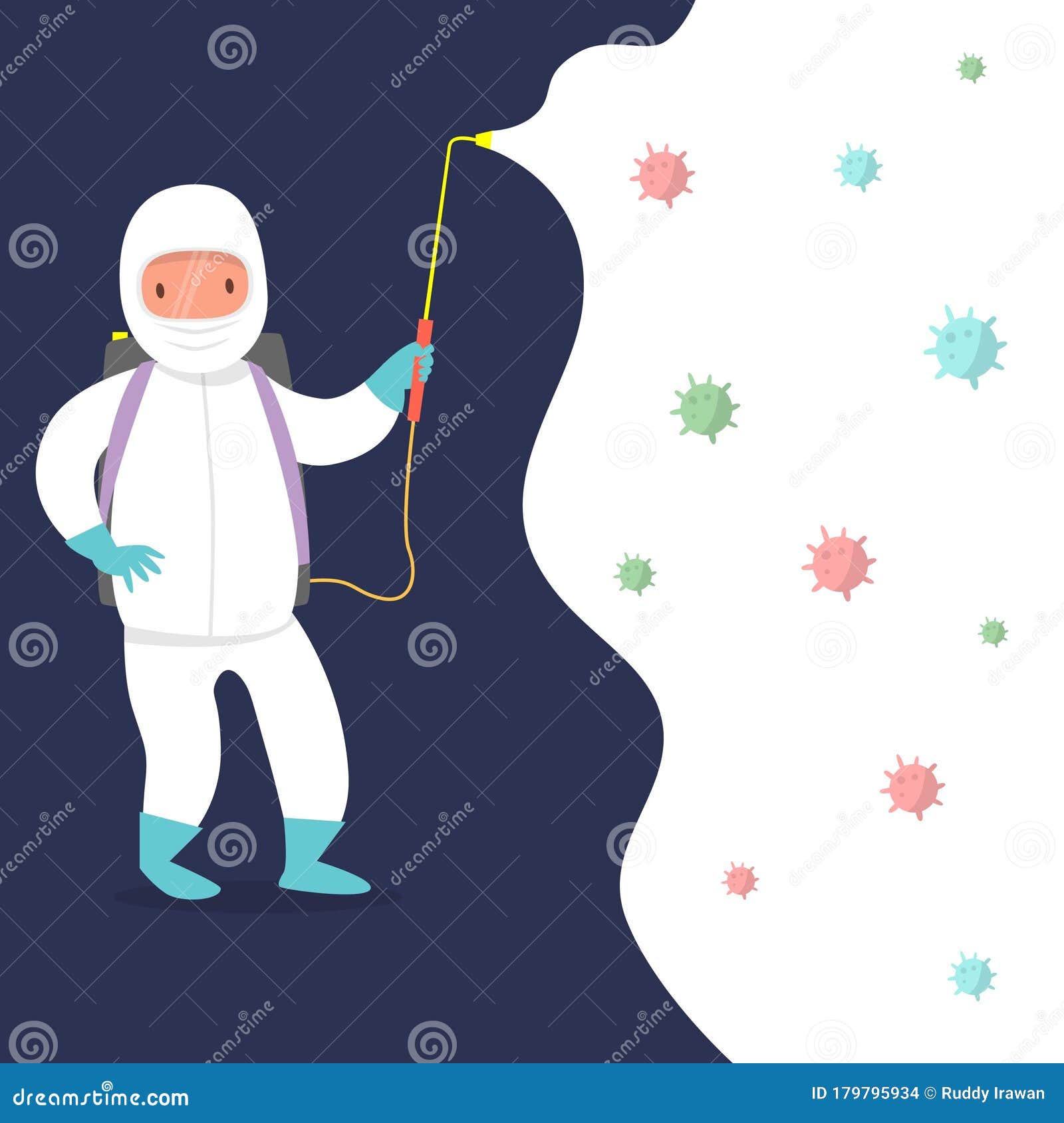 A Man Spraying a Disinfectant Virus, Cartoon Illustration Stock Vector ...
