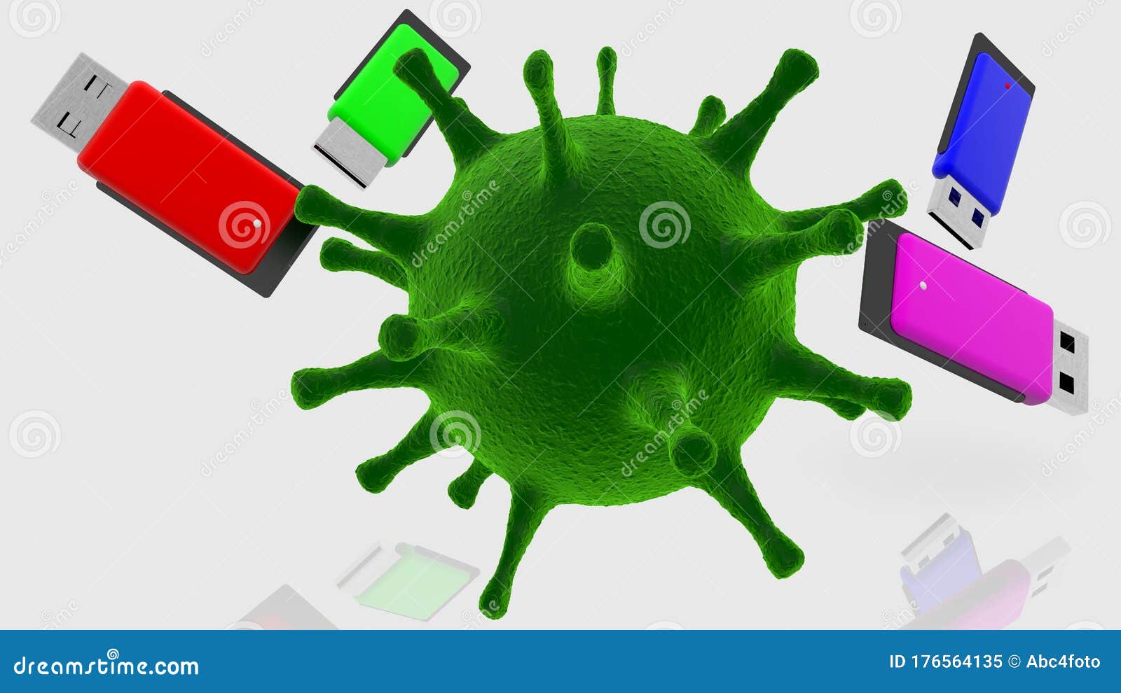 Virus with Flying USB Flash Drives Stock Illustration - Illustration of ...