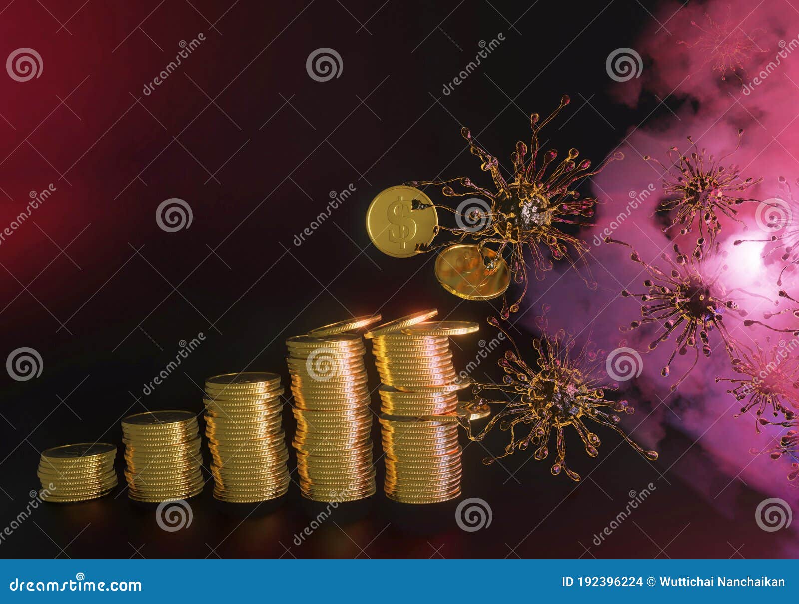Virus and coin stack stock illustration. Illustration of financial ...