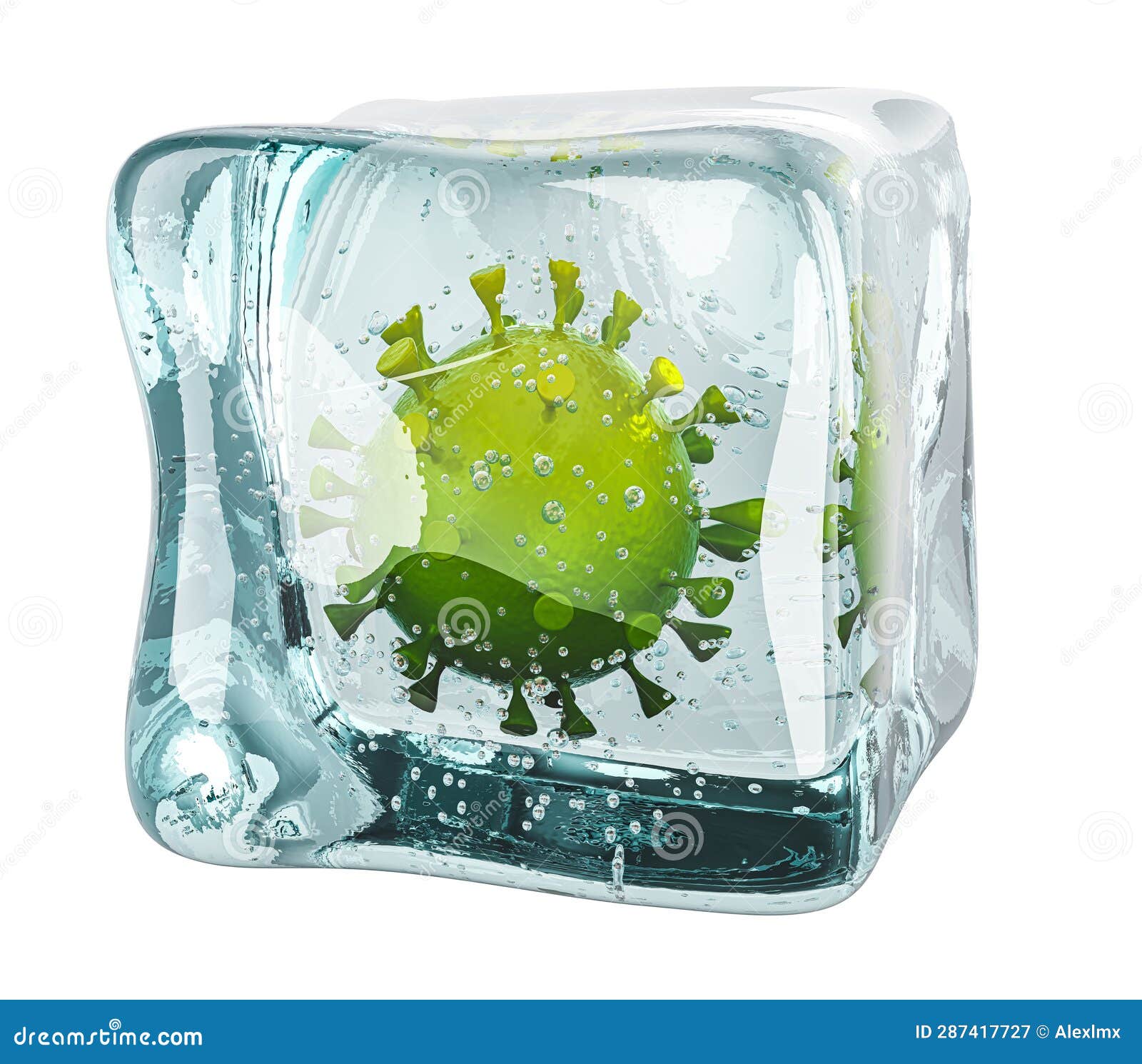 Virus Frozen in Ice Cube, 3D Rendering Stock Illustration ...