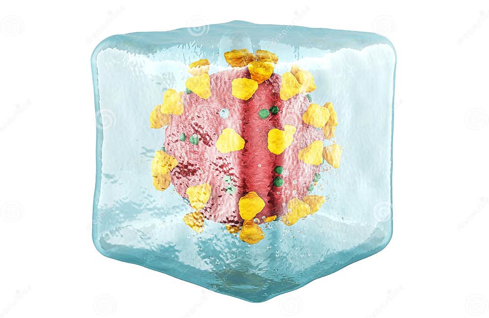 Virus Frozen in Ice Cube, 3D Rendering Stock Illustration ...