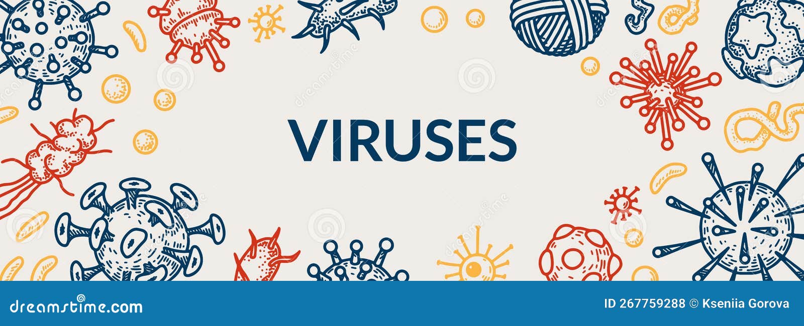 Virus Horizontal Banner. Scientific Vector Illustration in Sketch Style ...