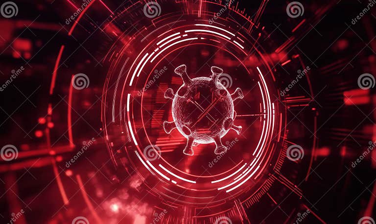 Virus Illustration in Red Digital Background, Depicting COVID-19 Virus ...