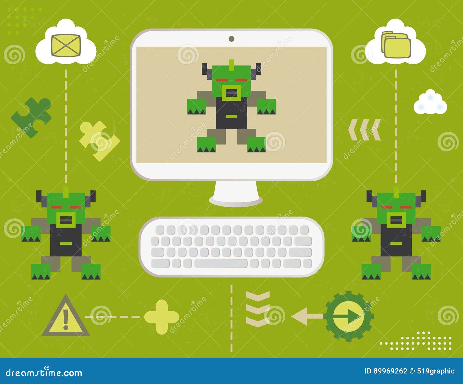 Virus Infected Personal Computer Stock Vector - Illustration of grunge ...