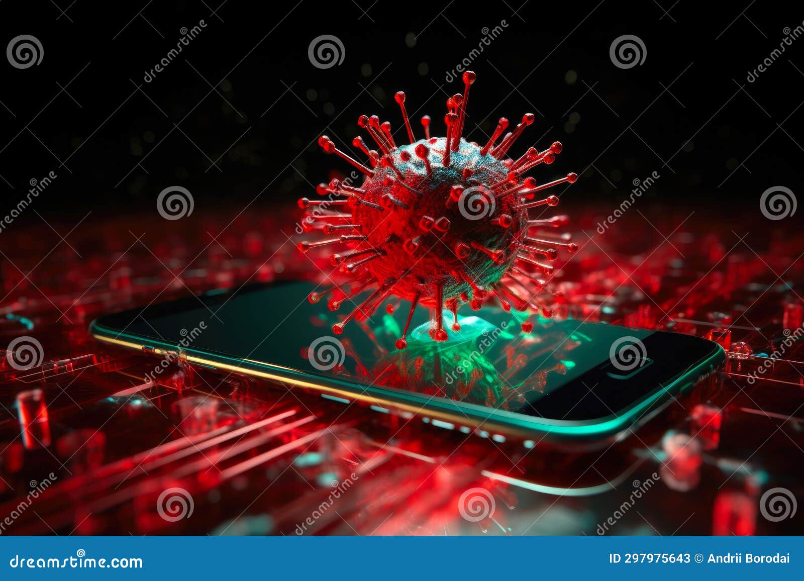 Virus Infected Smartphone Warning. Generative Ai. Stock Illustration ...