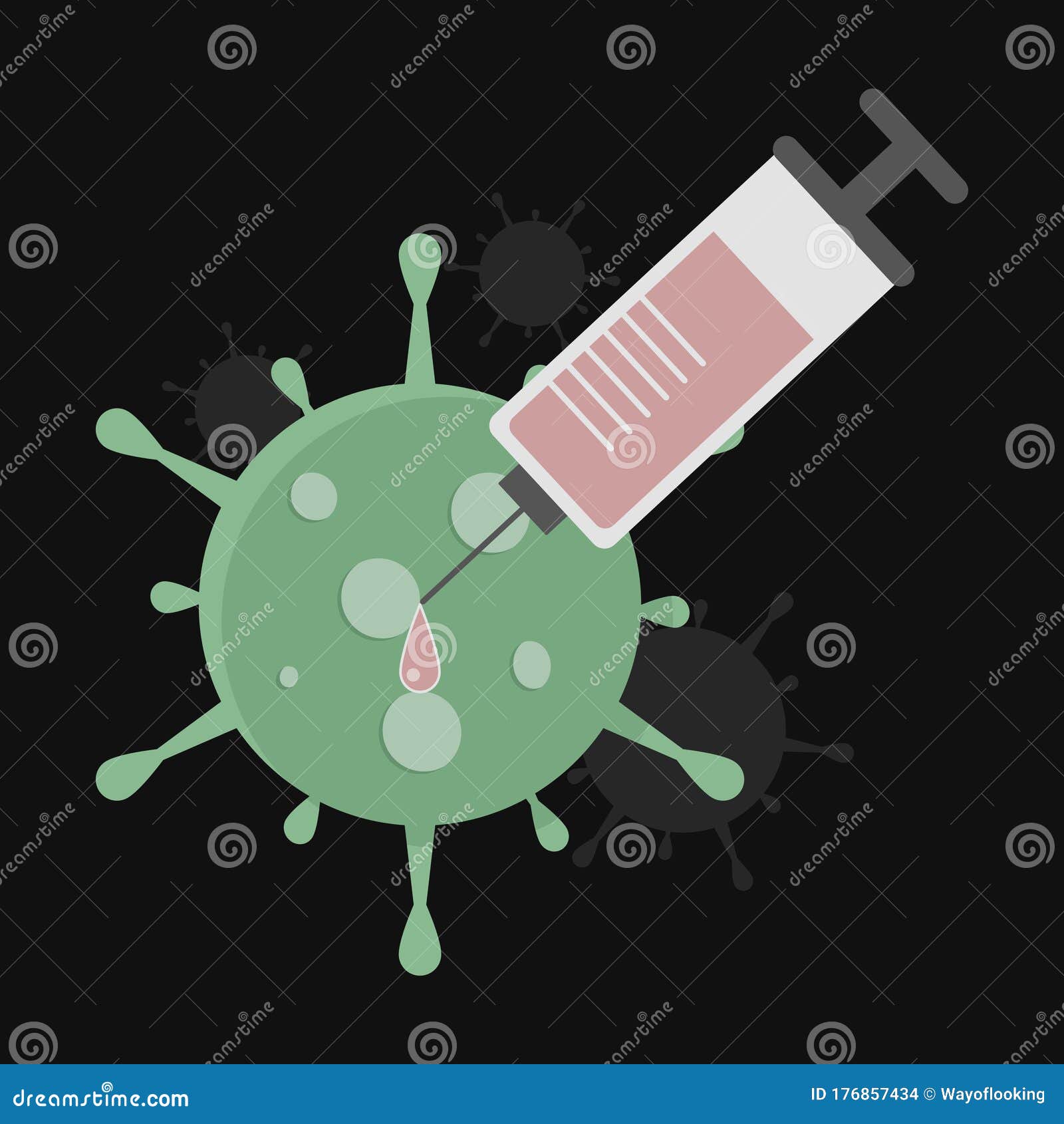 Virus and Injection Illustration. Concept of Vaccination. Flat Style ...