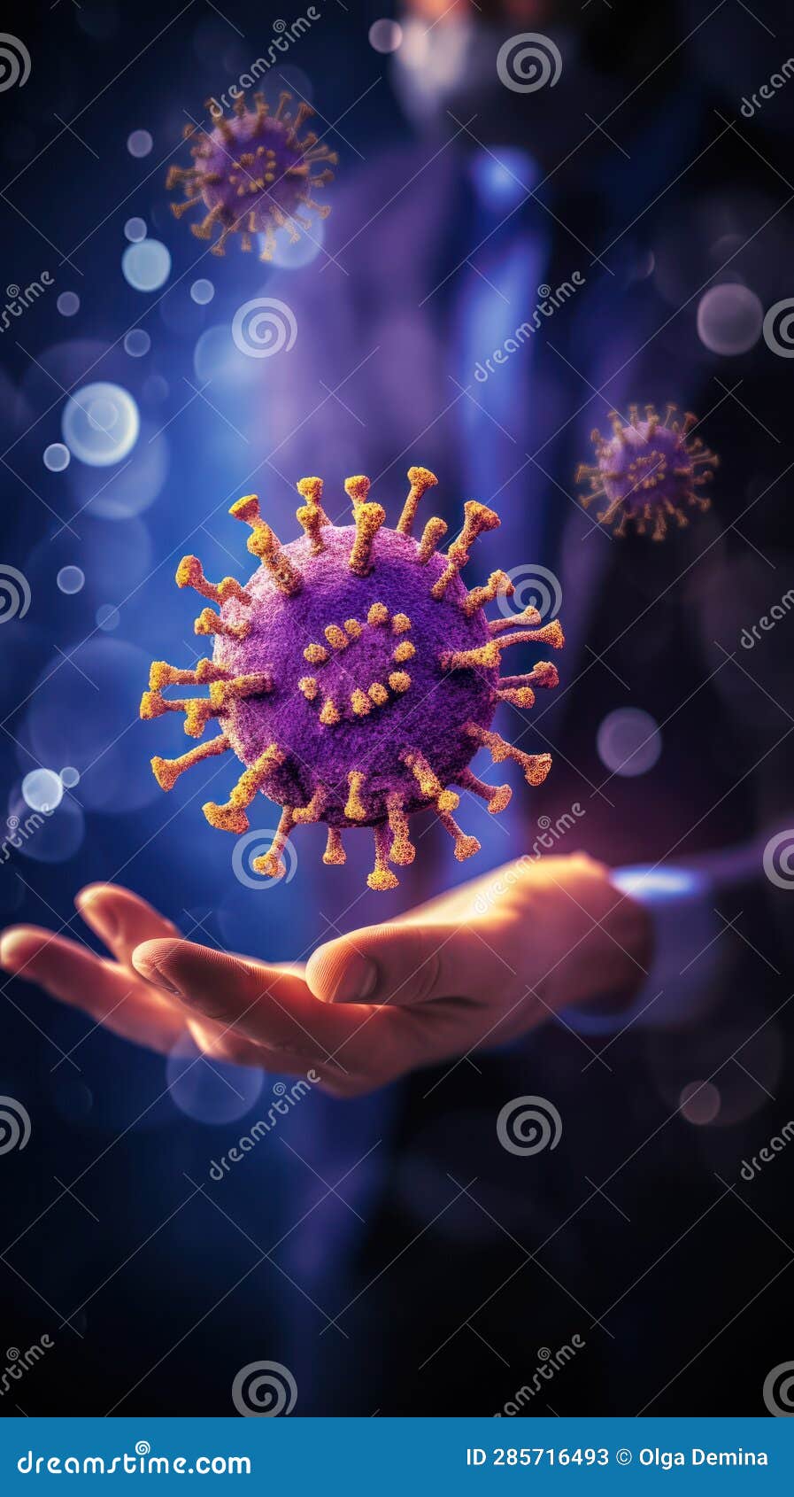 Virus Macro Designs, Hand Holding Virus Under Control, Flu Pandemic ...