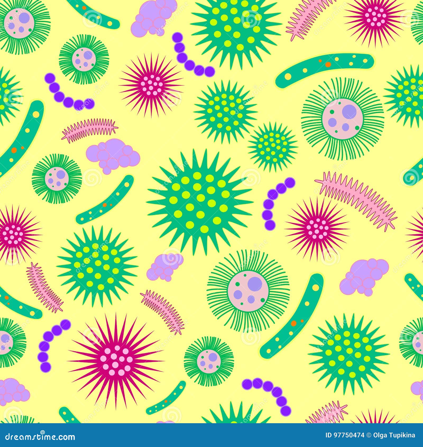 Virus, Microbes, Bacteria, Seamless Biological Pattern. Stock Vector ...