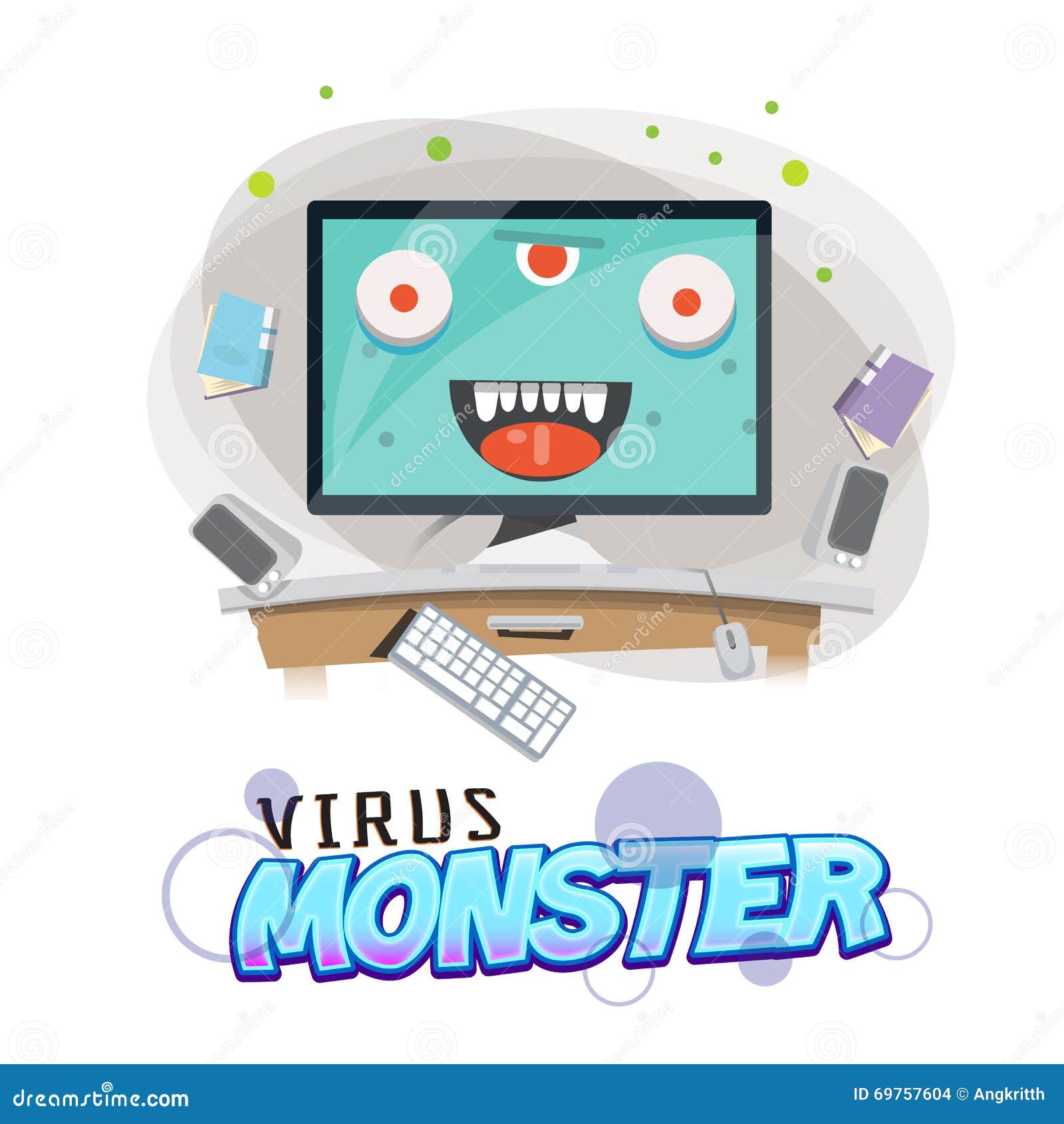 Virus Monster Character on Computer - Stock Illustration - Illustration ...