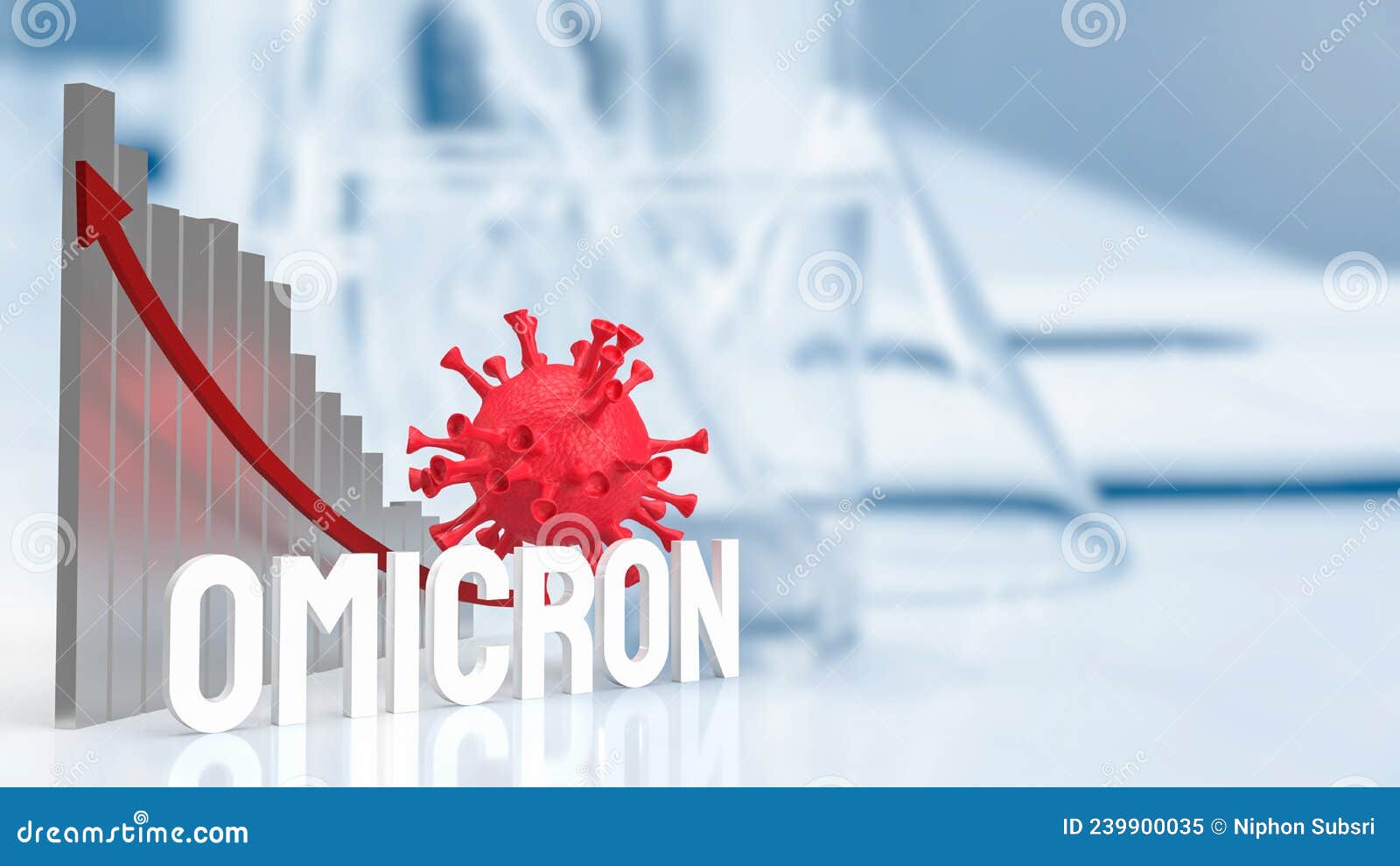 The Virus Omicron and Chart on Lab Background 3d Rendering Stock ...
