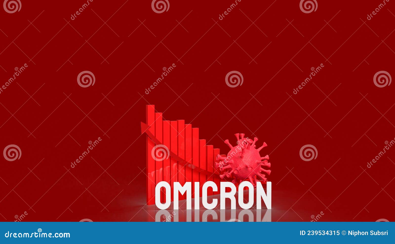The Virus Omicron and Chart on Red Background 3d Rendering Stock ...