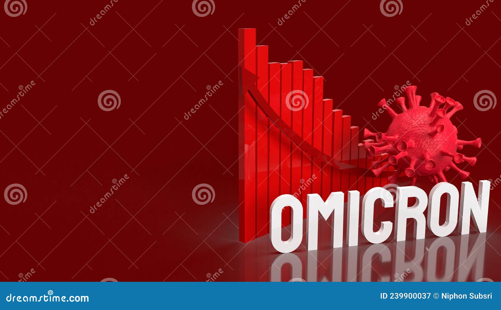 The Virus Omicron and Chart on Red Background 3d Rendering Stock ...
