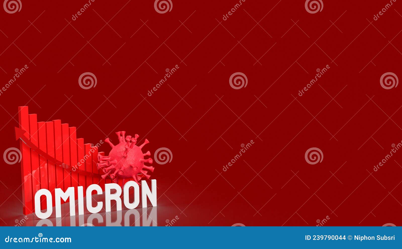 The Virus Omicron and Chart on Red Background 3d Rendering Stock ...