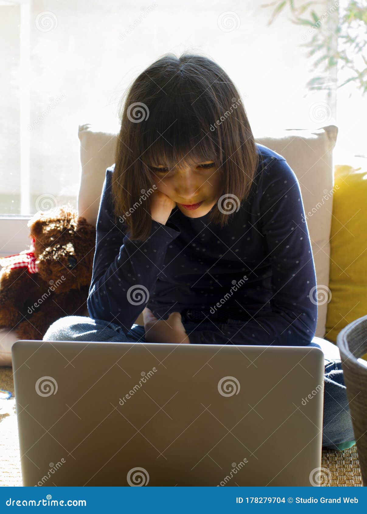 Virus Outbreak Education - Smiling Child Hypnotized by Computer Screen ...