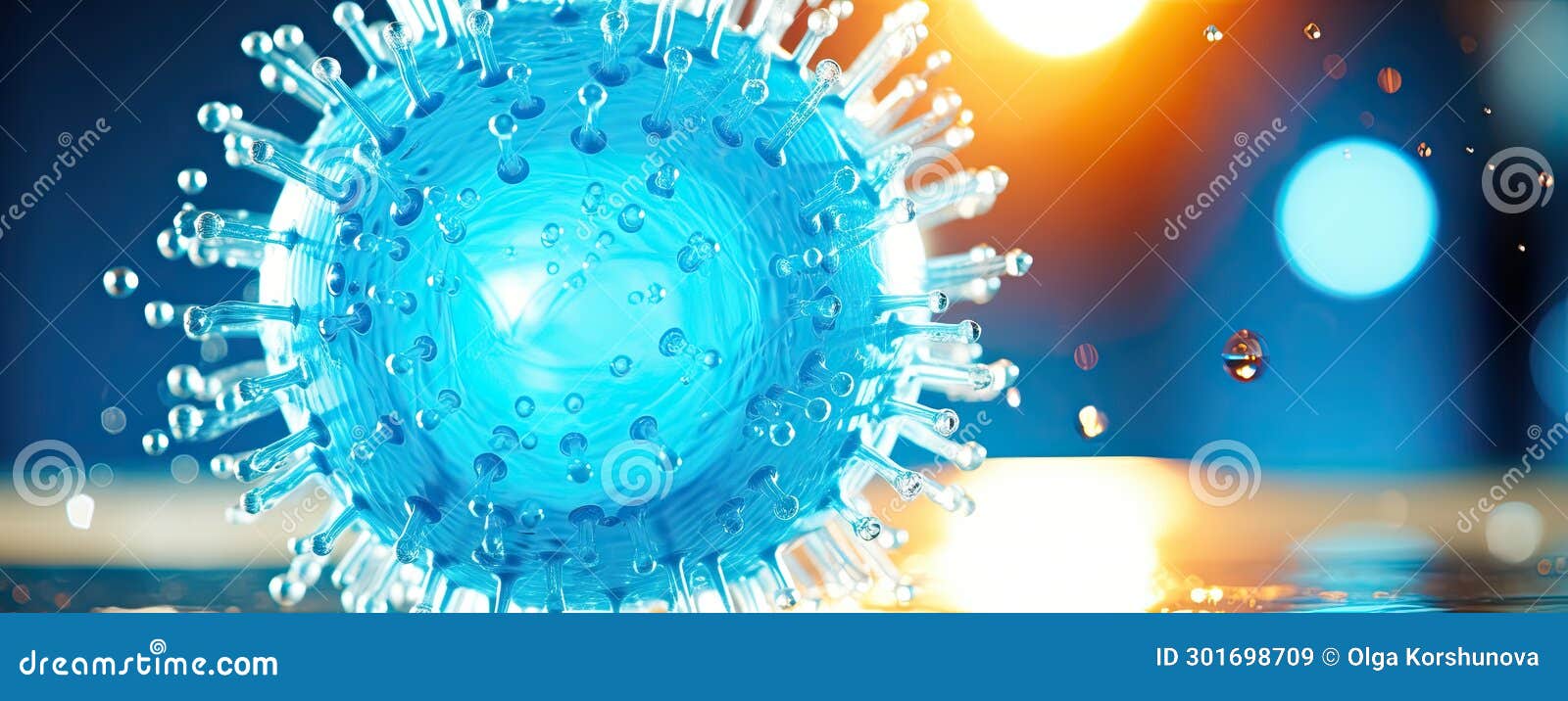 Virus Outbreak. Microscopic View. Water Droplets Bubbles Blue ...