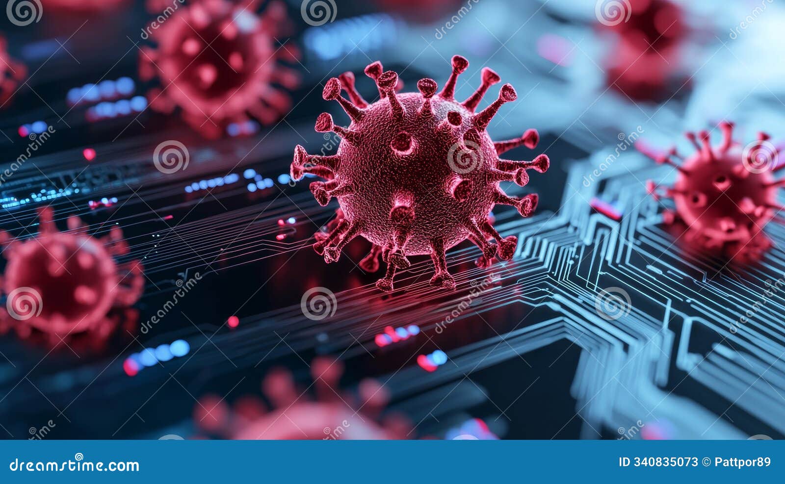 Virus Particle on Digital Circuit Background Stock Illustration ...
