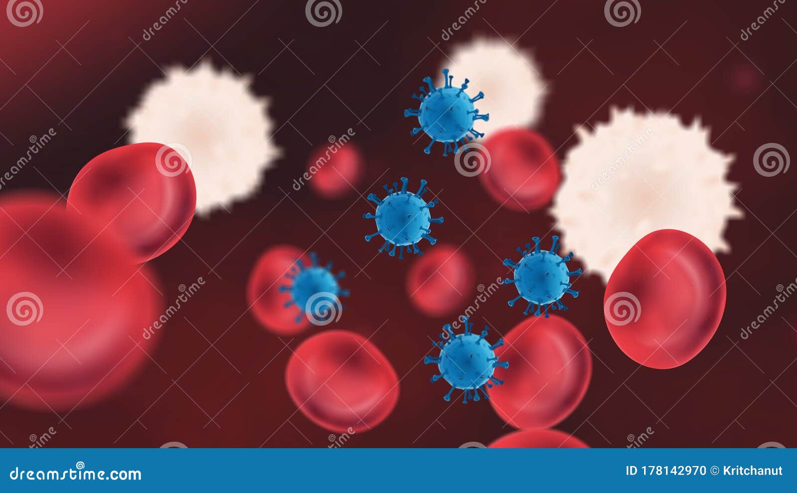 Virus Particles in Bloodstream with Blood Cells Stock Illustration ...