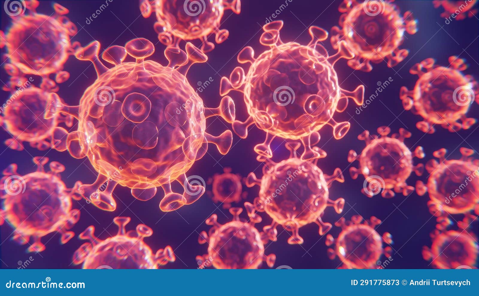 Virus Particles Floating on Purple Background, 3D Rendering Stock ...