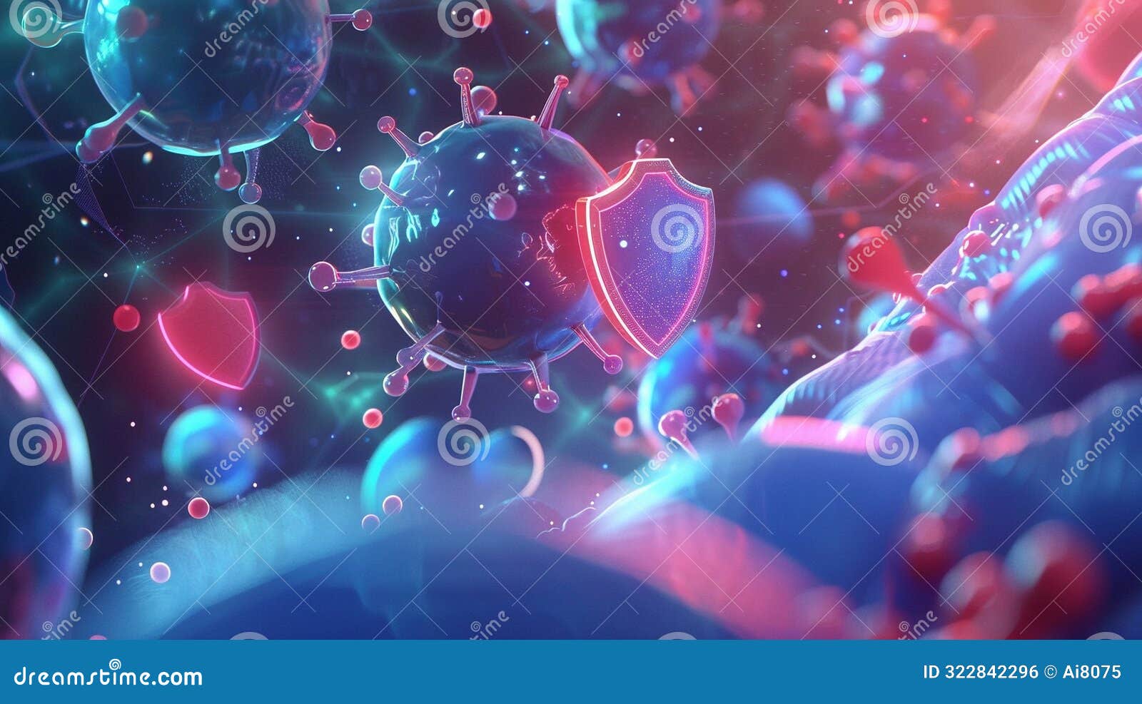 Virus Particles and Protective Shields in Digital 3d Rendering Image ...