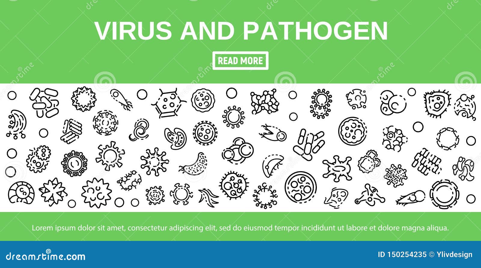 Virus and Pathogen Banner, Outline Style Stock Vector - Illustration of ...