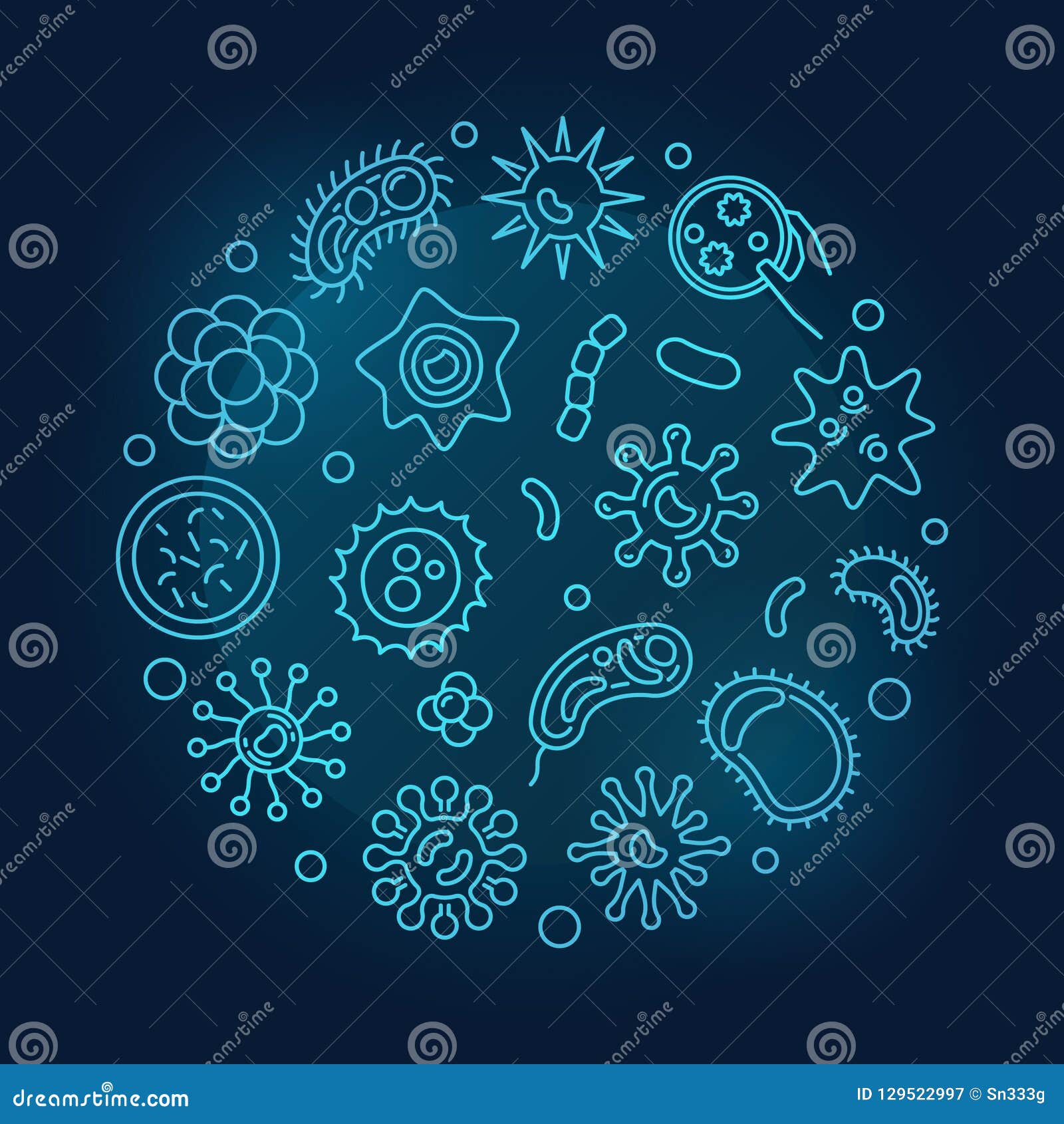 Virus or Pathogen Circular Vector Blue Outline Illustration Stock ...